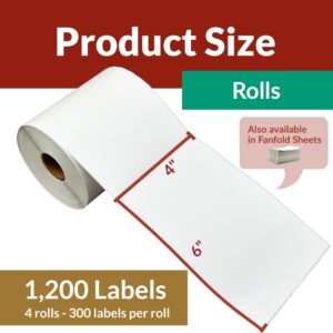 Reli. Thermal Shipping Labels (1200 Labels) 4x6 Thermal Labels Roll | Shipping Labels, Direct Thermal Printer Labels | White 4x6 Thermal Shipping Labels | Compatible w/Rollo Thermal Printer (4 Rolls)