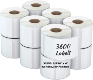 labelebal 12 rolls compatible 2-5/16" x 4"(59 mm x 101 mm) direct thermal labels replacement for dymo 30256 postage address shipping compatible for dymo & rollo & zebra printer (300 labels/roll)