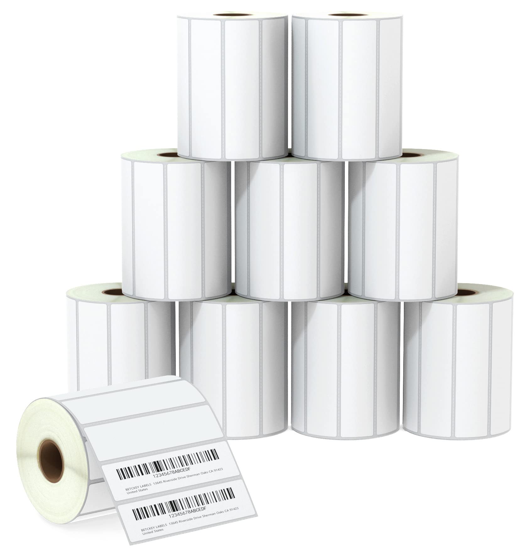 BETCKEY - 4" x 1" (102 mm x 25 mm) Multipurpose Labels Compatible with Zebra & Rollo Label Printer,Premium Adhesive & Perforated [10 Rolls, 13750 Labels]