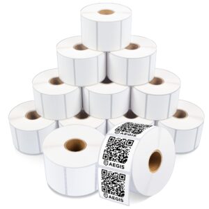 aegis adhesives - 2" x 1.5" direct thermal labels, perforated & compatible with rollo, zebra, & other desktop label printers (12 rolls, 900/roll)