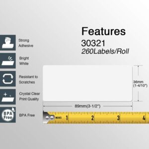 BETCKEY - Compatible DYMO 30321 (1-4/10" x 3-1/2") Address Labels, Strong Adhesive & Perforated, Compatible with DYMO Labelwriter 450, 4XL, Rollo & Zebra Desktop Printers [16 Rolls/4160 Labels]