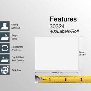 BETCKEY - Compatible DYMO 30324 (2-1/8" x 2-3/4") Multipurpose Labels, Strong Adhesive & Perforated, Compatible with DYMO Labelwriter 450, 4XL, Rollo & Zebra Desktop Printers [2 Rolls/800 Labels]