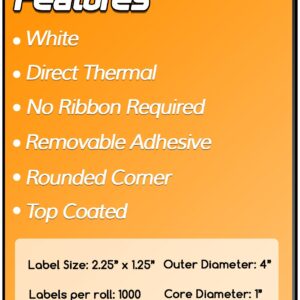 OfficeSmartLabels – 2.5" x 1.25" Removable Direct Thermal Labels - Compatible with Rollo & Zebra Desktop Printers and More – 1” Core; Perforated, Water & Oil Resistant [4 Roll, 4000 Labels]