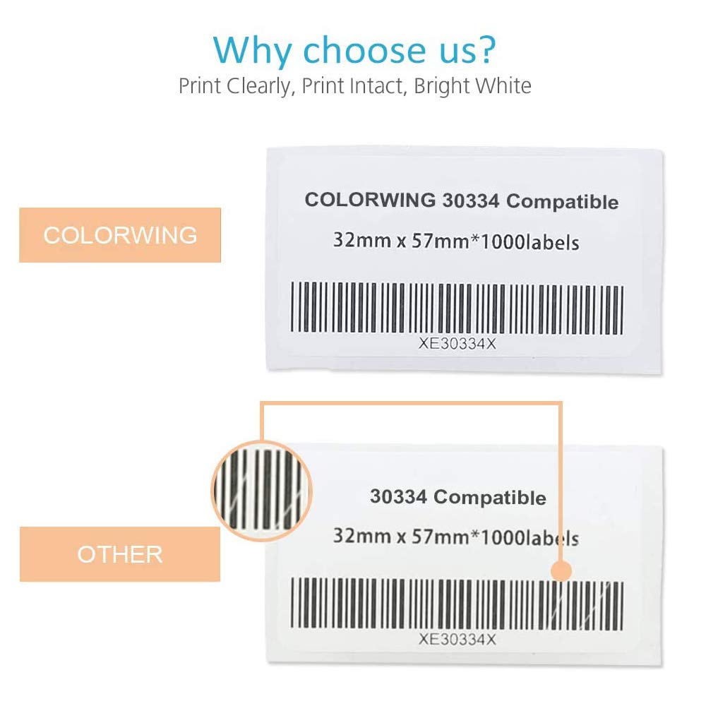 COLORWING Compatible DYMO 30334 (1-1/4" x 2-1/4") Multi-purpose Labels, Barcode/FNSKU/FBA, use with Dymo Label writer 450, 4XL Printers, 450 Turbo, Rollo & Zebra Printers, 8 Rolls/1000 Labels