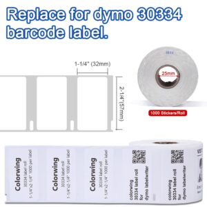 COLORWING Compatible DYMO 30334 (1-1/4" x 2-1/4") Multi-purpose Labels, Barcode/FNSKU/FBA, use with Dymo Label writer 450, 4XL Printers, 450 Turbo, Rollo & Zebra Printers, 8 Rolls/1000 Labels