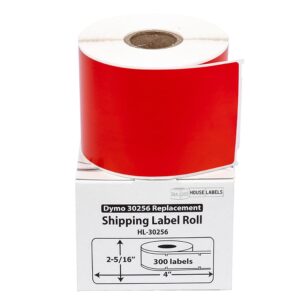 houselabels compatible dymo 30256 red shipping labels (2-5/16" x 4"), strong permanent adhesive, compatible with dymo lw 450, 4xl, rollo & zebra desktop printers, 6 rolls /1800 labels