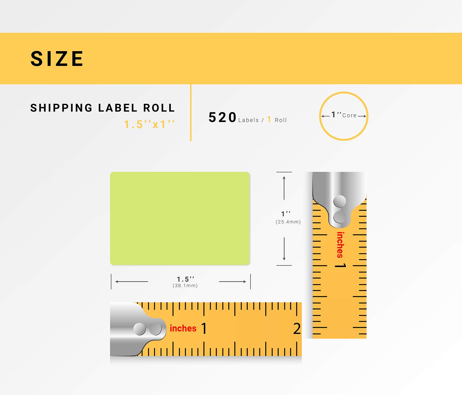 HOUSELABELS 1.5" x 1" Green Multipurpose Labels on 1" Core Compatible with Zebra and Rollo Printers, 1 Roll / 520 Labels per Roll