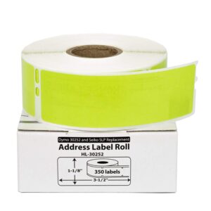 houselabels compatible dymo 30252 green address labels (1-1/8" x 3-1/2"), strong permanent adhesive, compatible with dymo lw 450, 4xl, rollo & zebra desktop printers, 6 rolls /2100 labels