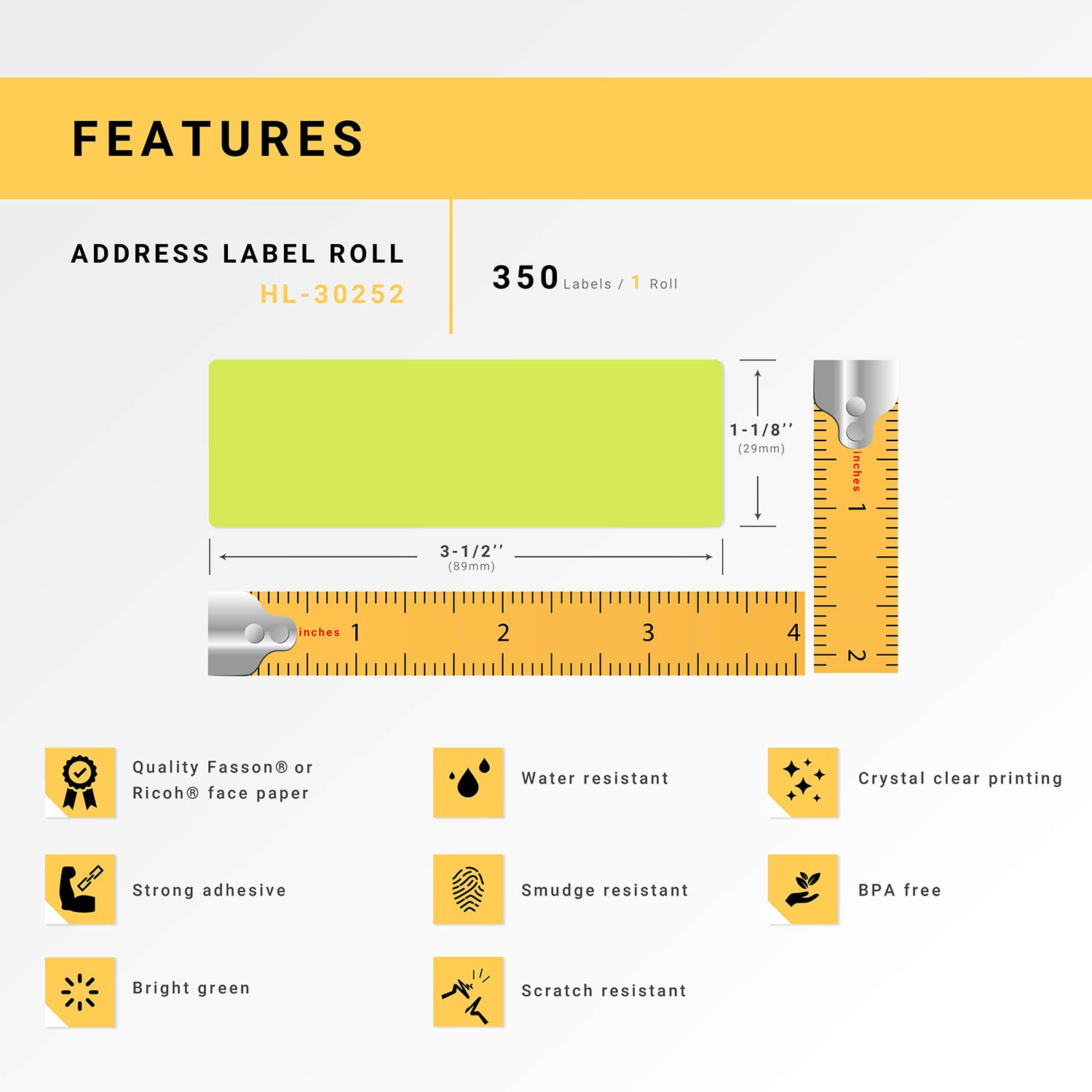 HOUSELABELS Compatible DYMO 30252 Green Address Labels (1-1/8" x 3-1/2"), Strong Permanent Adhesive, Compatible with DYMO LW 450, 4XL, Rollo & Zebra Desktop Printers, 6 Rolls /2100 Labels