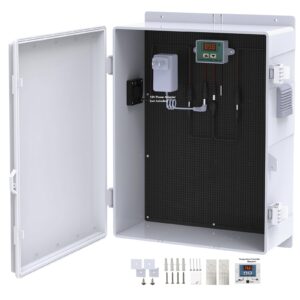 akwscyby outdoor electrical box, junction box with fan & thermostat & power adapter, mounting plate, dust screen, mounting brackets and hinged lid (18.1"hx 12.5"l x 6.3"w)