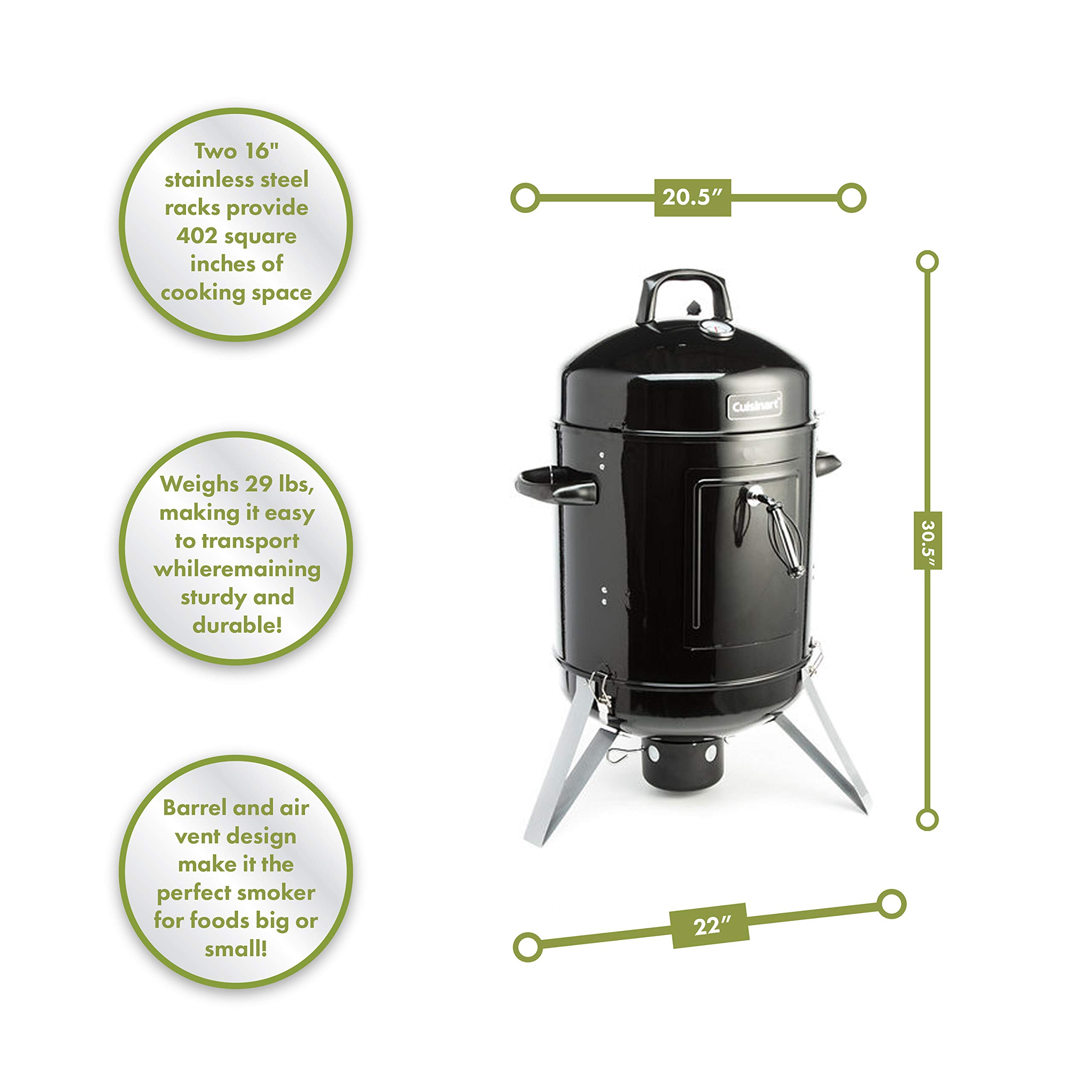 Cuisinart COS-116 Vertical Charcoal Smoker, Black