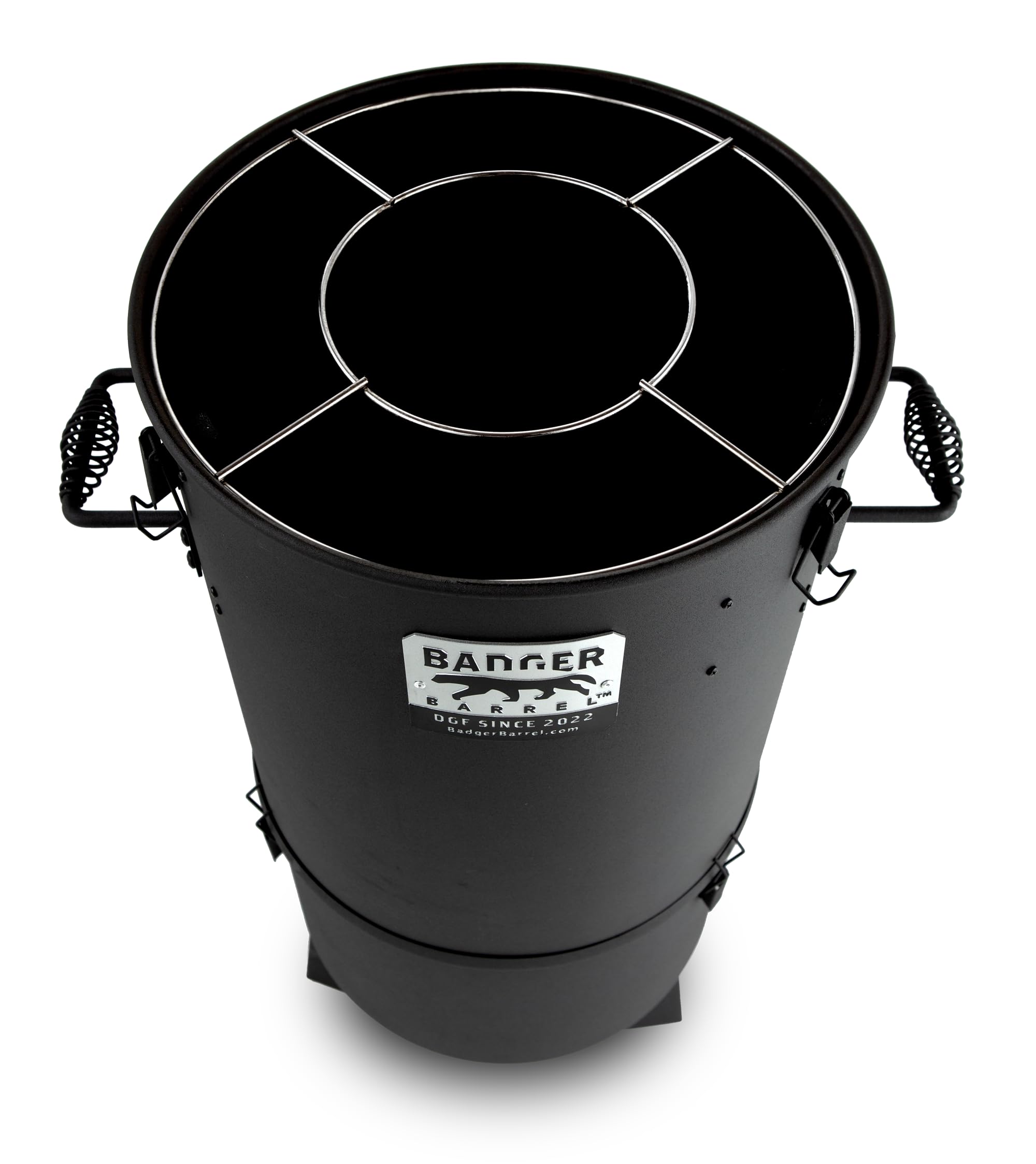 Badger Barrel BBQ - 16" Drum Style Smoker | 2-Tier BBQ Hibachi Grill | Includes 6 hooks, Hanging Rack, Grill Grate and More | Badgers Not Butterflies