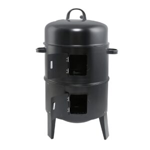 tengchang 32" charcoal smoker bbq grill, 3in1 outdoor vertical smoke portable meat cooker, black