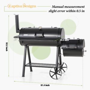 Captiva Designs Heavy Duty Outdoor Smoker,Extra Large Cooking Area(941 sq.in. in Total) Offset Smoker, Best Charcoal Smoker and Grill Combo for Outdoor Garden Patio and Backyard Cooking