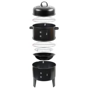 ZXMT 17 Inch Vertical Multi-Layer Steel Charcoal Smoker, Heavy Duty Round Charcoal BBQ Grill for Outdoor Smoking Charcoal Grill with Thermometer Outdoor Home Party