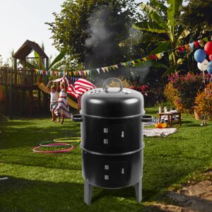 ZXMT 17 Inch Vertical Multi-Layer Steel Charcoal Smoker, Heavy Duty Round Charcoal BBQ Grill for Outdoor Smoking Charcoal Grill with Thermometer Outdoor Home Party