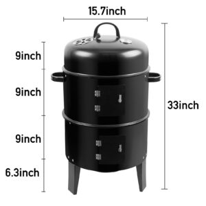 ZXMT 17 Inch Vertical Multi-Layer Steel Charcoal Smoker, Heavy Duty Round Charcoal BBQ Grill for Outdoor Smoking Charcoal Grill with Thermometer Outdoor Home Party