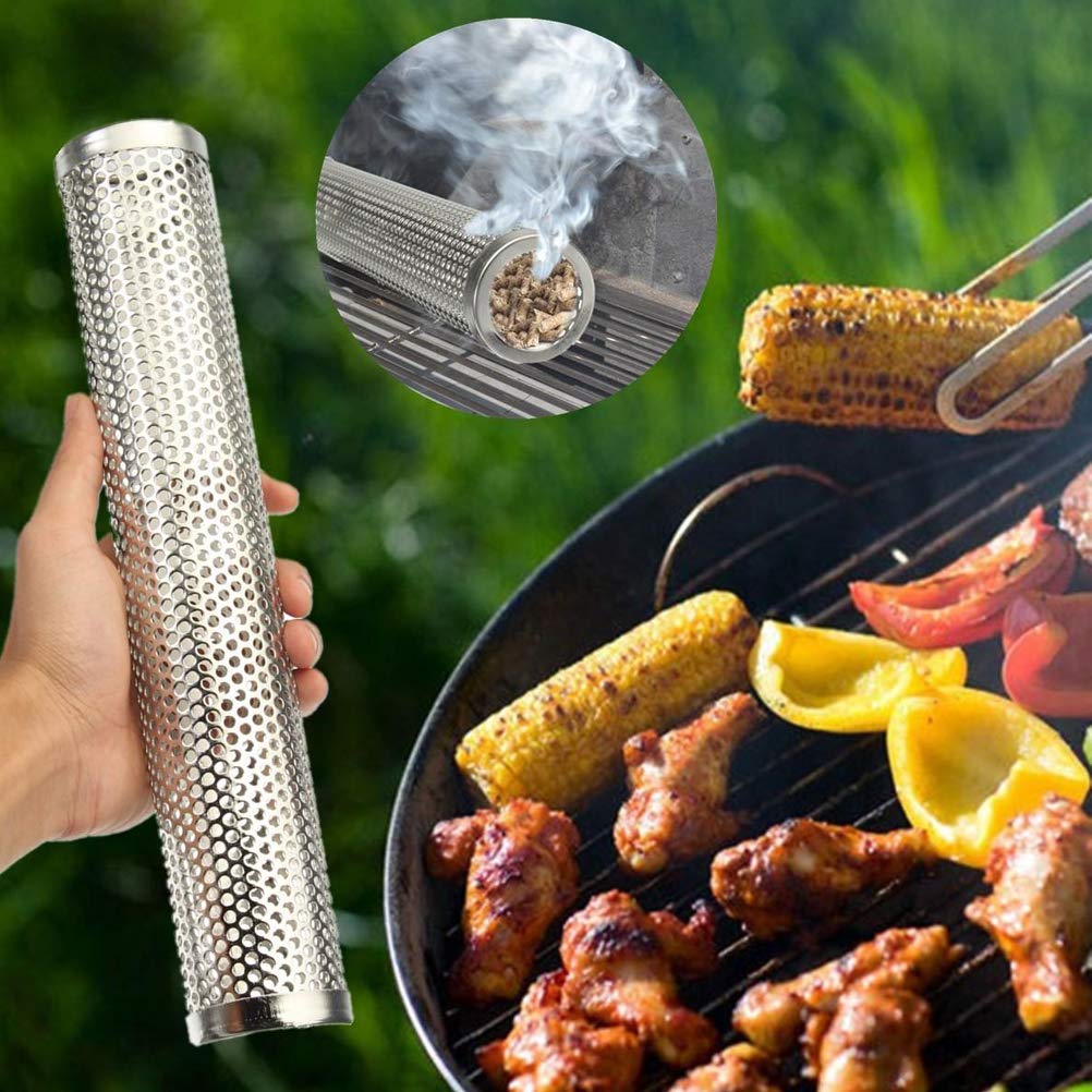 Stainless Steel Smoker Tube, Outdoor Round Barbecue Smoker Generator, High Temperature Resistance for Nuts, Coffee Beans, and More (Silver)