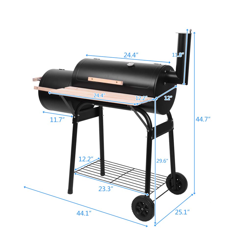 Charcoal Grill with Side Fire Box and Offset Smoker, BBQ Outdoor Picnic, Camping, Patio Backyard Cooking