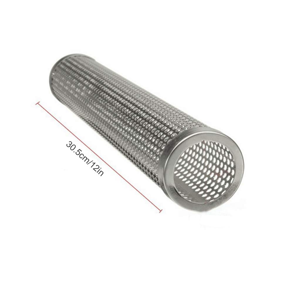 Stainless Steel Perforated Wood Pellet Tube Smoker, Smoke Tube Box for Pellets Grill BBQ, Cold Hot Barbecue Smoker Generator for Electric, Gas, Charcoal Grill or Smoker (Silver)