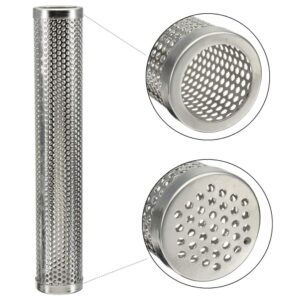 Stainless Steel Perforated Wood Pellet Tube Smoker, Smoke Tube Box for Pellets Grill BBQ, Cold Hot Barbecue Smoker Generator for Electric, Gas, Charcoal Grill or Smoker (Silver)