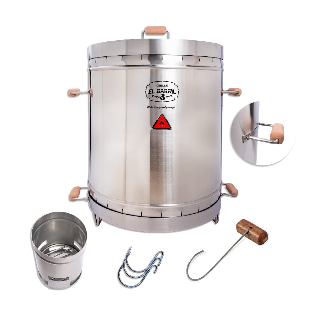 EL BARRIL Grill & Smoker Barrel (EXTRA LARGE)| 100% Stainless Steel Barrel| You can Grill, Smoke, Roast and Bake| Smokeless, Even Heat Distribution & Perfect Preservation for Your Meats