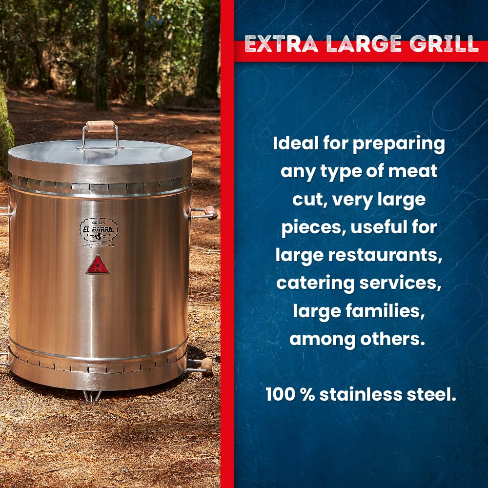 EL BARRIL Grill & Smoker Barrel (EXTRA LARGE)| 100% Stainless Steel Barrel| You can Grill, Smoke, Roast and Bake| Smokeless, Even Heat Distribution & Perfect Preservation for Your Meats