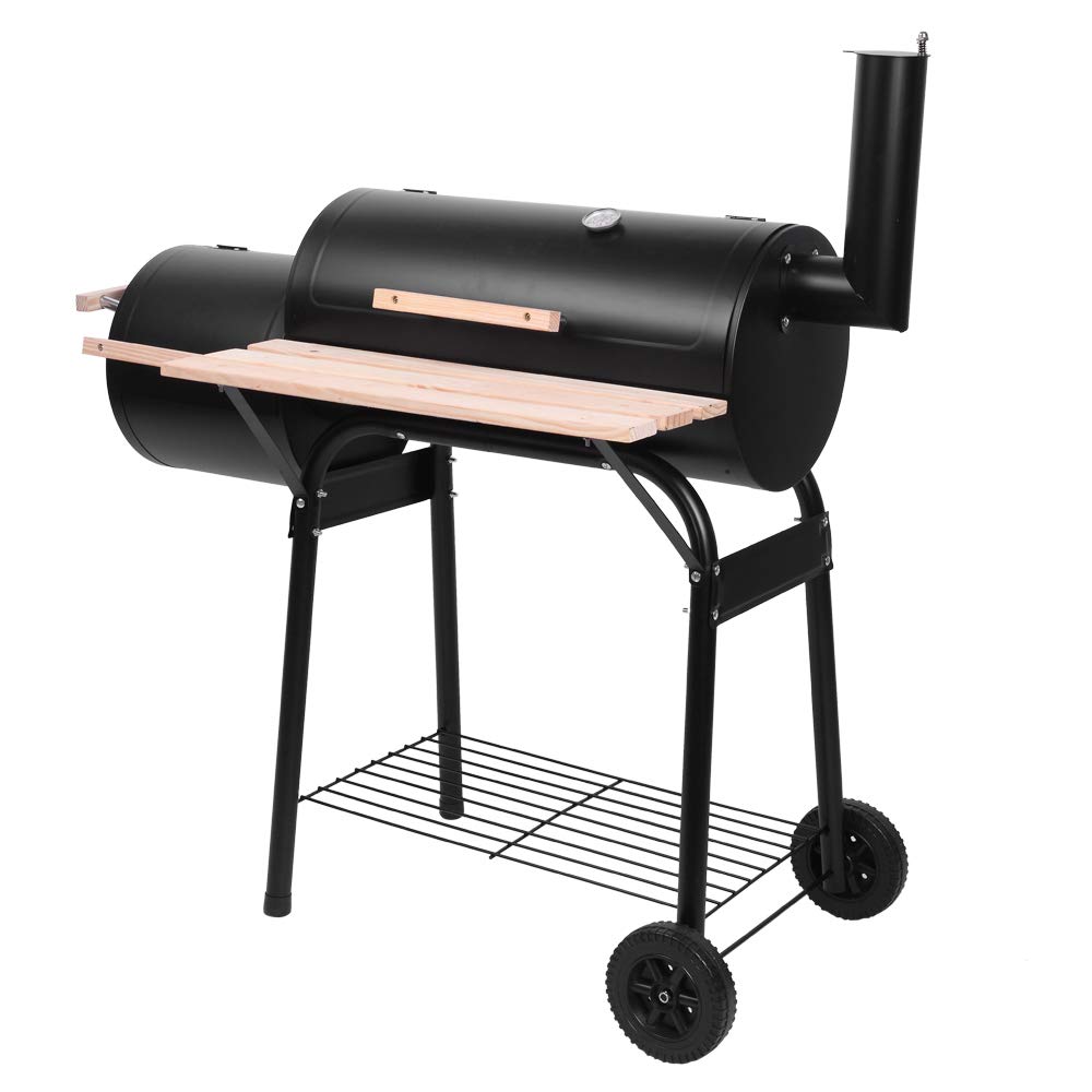 Smaworld Charcoal Smoker Grill BBQ - Outdoor Portable Camping Stove Camp Kitchen Essentials Grills Outdoor Cooking Rack with Cover and Wheels Black