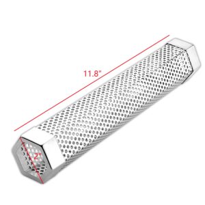 FixtureDisplays® Smoker Tube Stainless Steel BBQ Gas Grill Smoker Tube Mesh Tube Pellets Smoke Box Barbecue Accessory (2 inches Hex 11.8 inches Length) 15742-NF