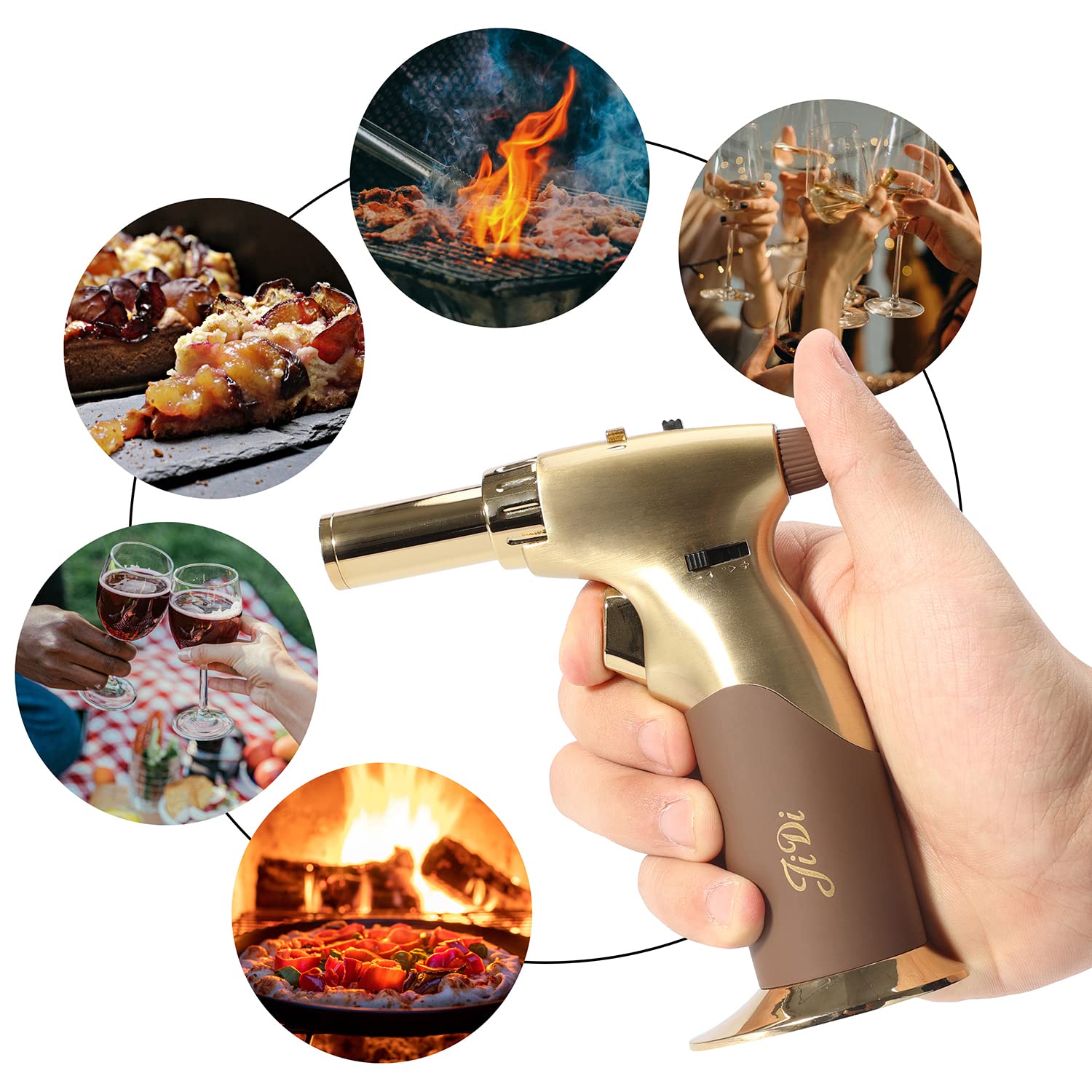 JIDI Kitchen Torch, Butane Torch, Blow Torch, Refillable Butane Torch with Safety Lock and Adjustable Flame for DIY, Desserts,Creme Brulee, BBQ and Baking, Butane Gas Not Included