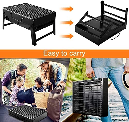 BBQ Grill Outdoor Barbecue Grill Charcoal Grill Barbecue Portable BBQ - Stainless Steel Folding Grill Tabletop Outdoor Smoker BBQ for Picnic Garden Terrace Camping Travel 15.35''x11.41''x2.95''