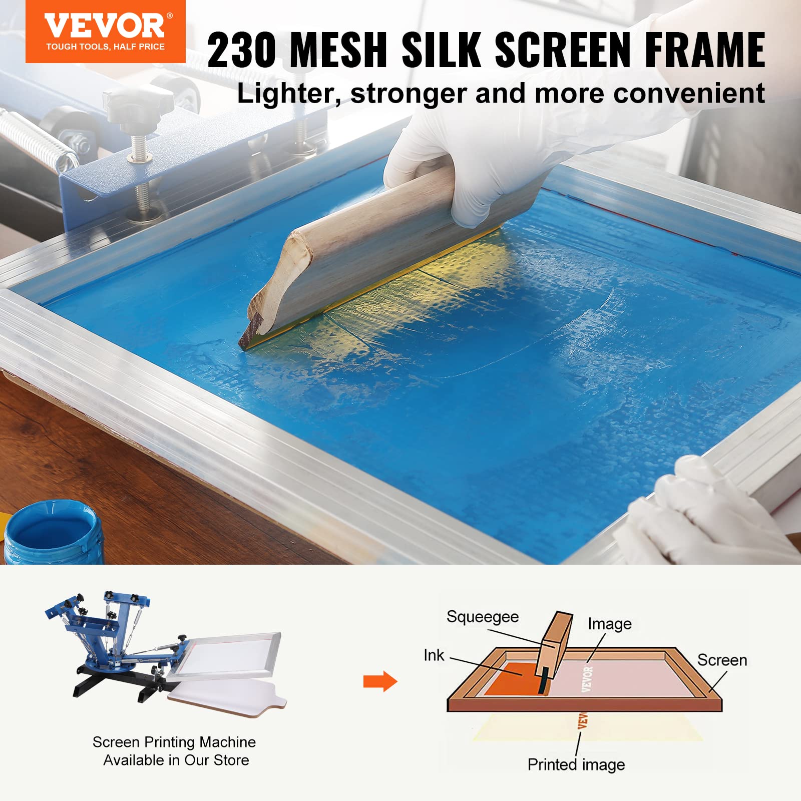 VEVOR Screen Printing Kit, 2 Pieces Aluminum Silk Screen Printing Frames, 20x24inch Silk Screen Printing Frame with 230 Count Mesh, High Tension Nylon Mesh and Sealing Tape for T-Shirts DIY Printing