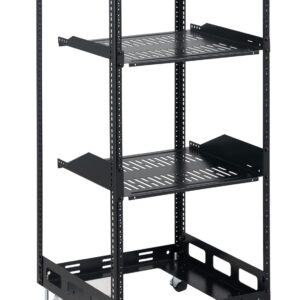 Tedgetal 20U Open Frame Rack for Servers & AV Gear - Wall Mountable Design Includes 2X Vented Shelves, 4X Leveling Feet, 4X Casters