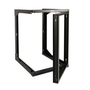 tecmojo 15u wall mount open frame network rack, swing out hinged door 18 inch depth, holds network servers and av equipment, easy rear access to equipment, door opens 180 degrees from either side