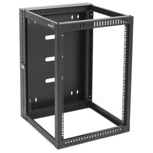 navepoint 15u wall mount server rack with hinged back, 4-post 24” deep, rear swing frame 15u network rack wall mount for 19 inch equipment av it easy cable management, black