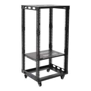 18u open frame server rack - 4 post adjustable mobile - free standing rolling network/computer equipment data rack, open frame rack for servers & av gear