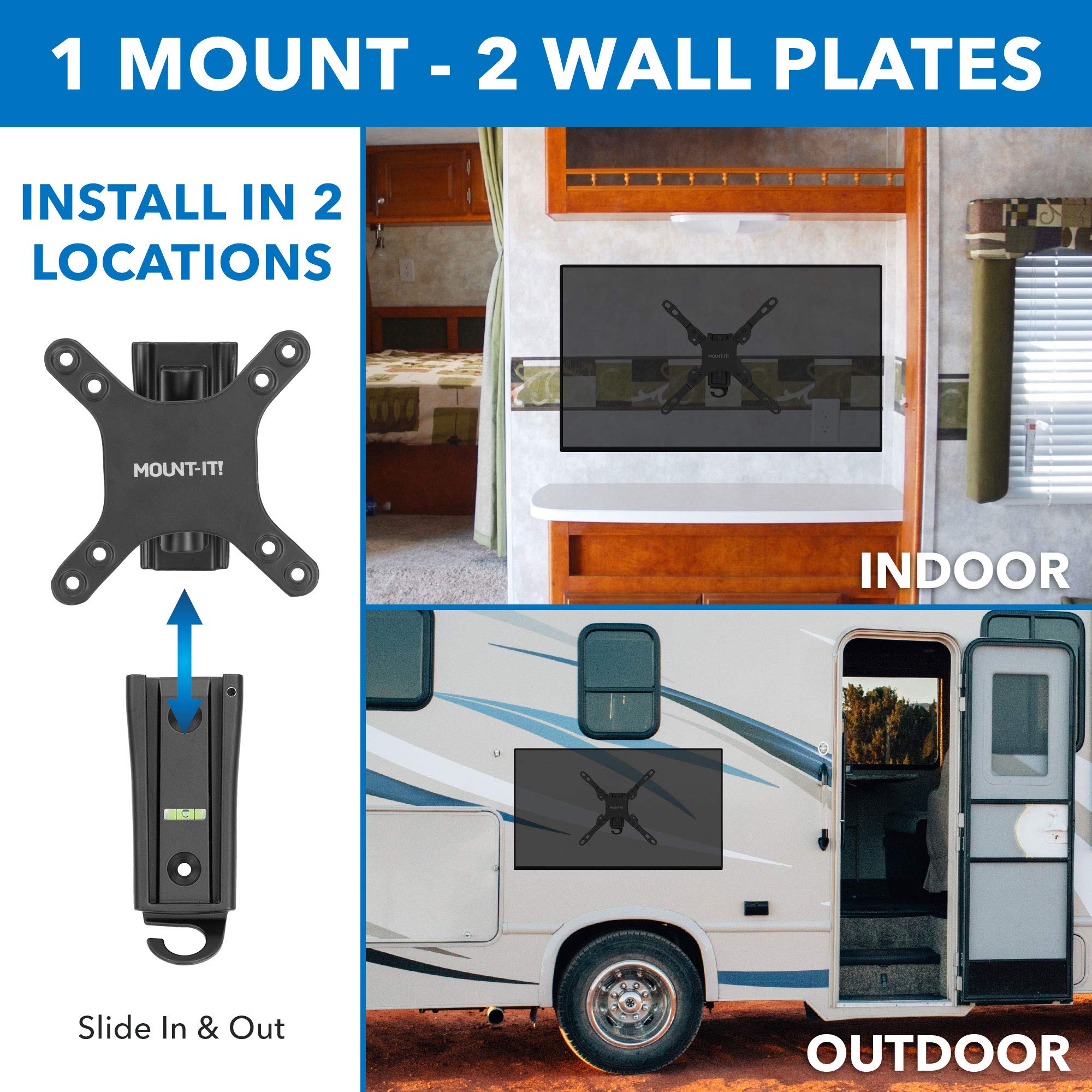 MOUNT-IT! RV TV Mount with Dual Wall Plates | No-Rust Quick Release Aluminum Mounting Bracket for Indoor Or Outdoor Use | Low-Profile Full Motion Arm, 33lbs Capacity | Up to VESA 200x200mm