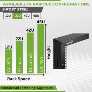 NavePoint 22U 2 Post Open Frame Server Rack with Casters for 19 Inch Equipment, Networking, and IT Devices, 2-Post Rack 330lbs Weight Capacity, Black