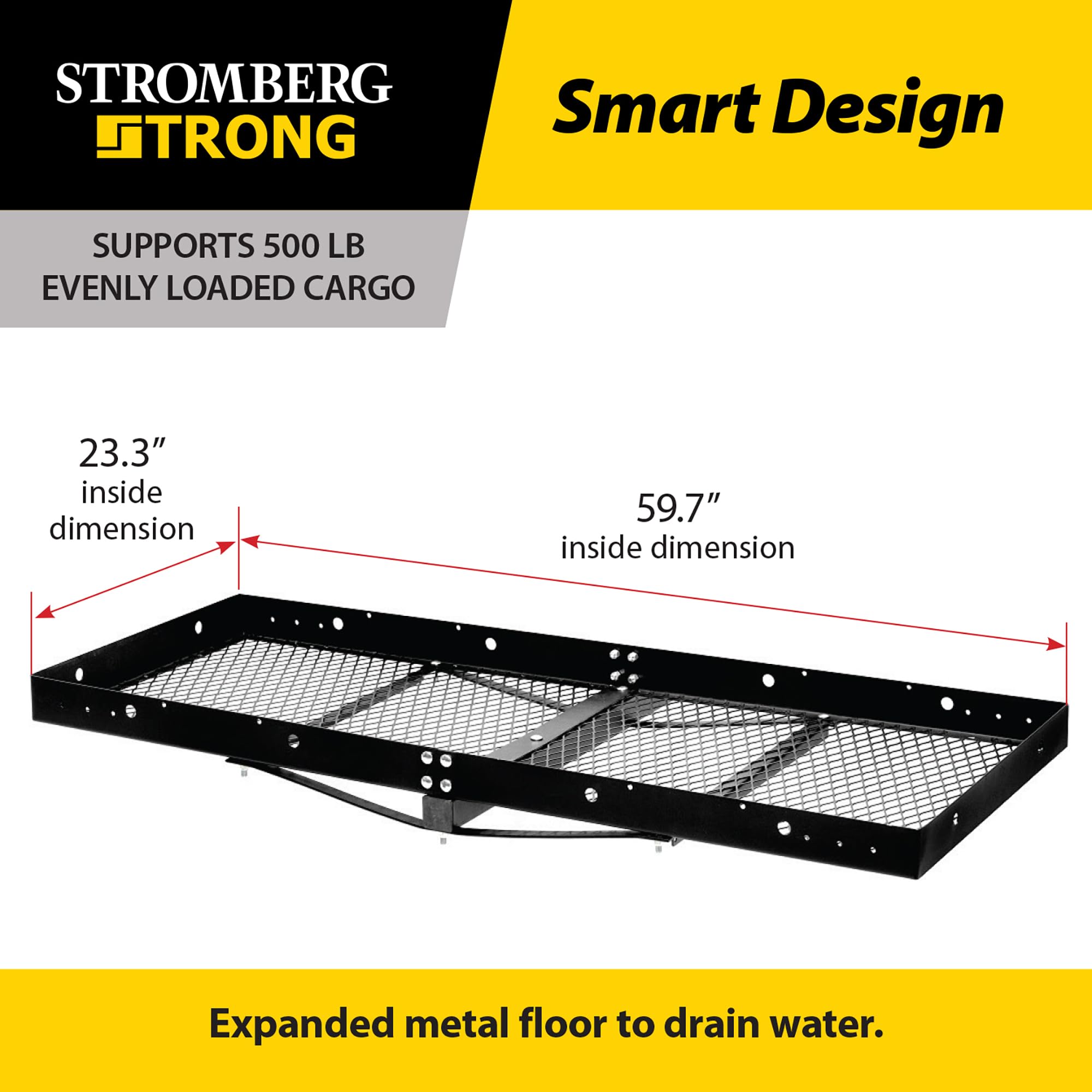 Stromberg Carlson CC-100 Cargo Carrier - 23" x 60" RV Cargo Caddy - Trailer Caddy for RVs and Campers - Hitch Cargo Carrier Fits 2" Receiver - Supports Up to 500lbs of Cargo