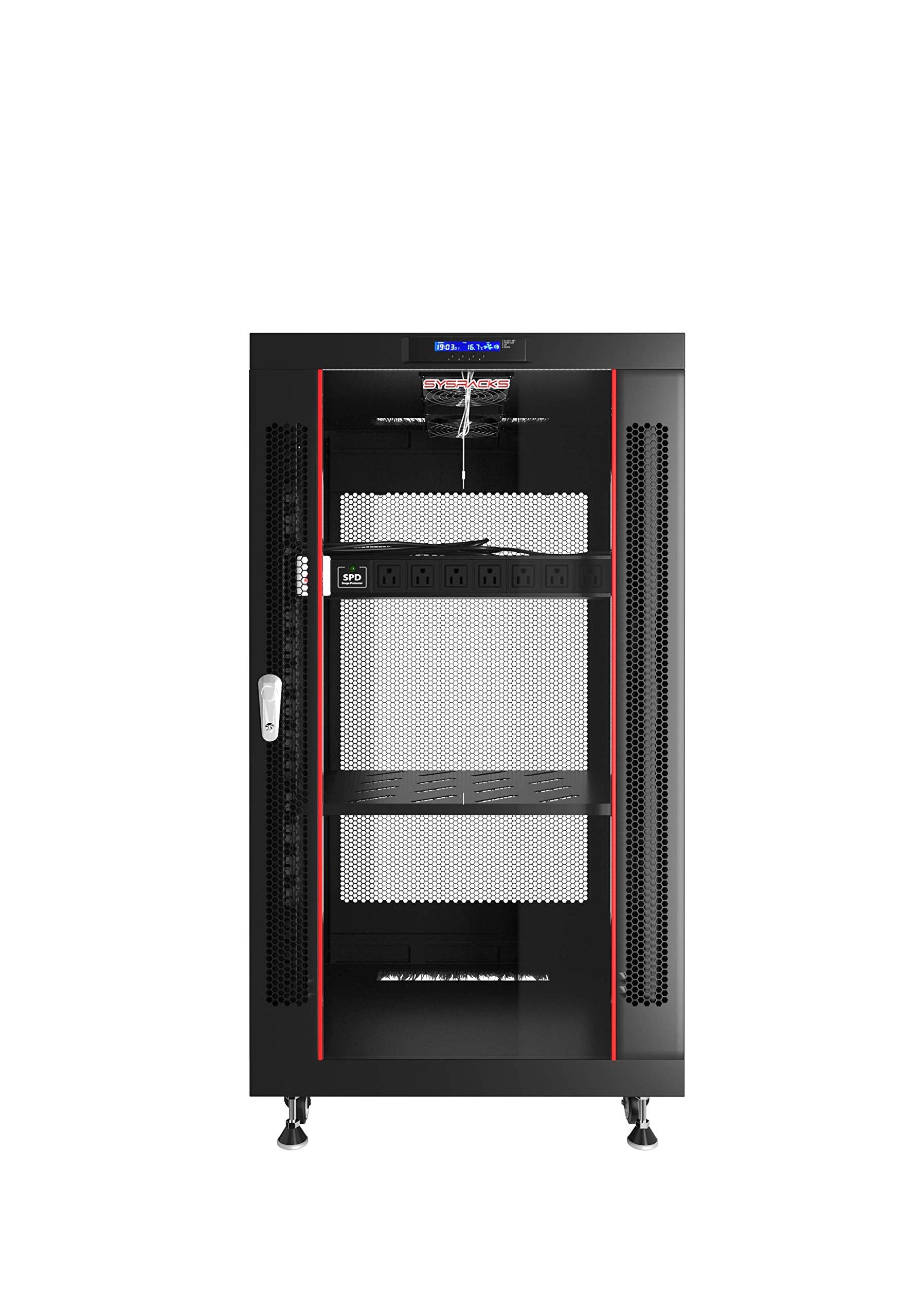 Sysracks 18U 35 inch Deep Server Rack Cabinet It Enclosure - Cooling Fans - LCD Screen - Thermostat - PDU - Casters - 2 Fans – Shelf