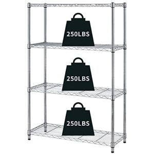 hcy 4-tier, shelf heavy duty, shelving unit nsf height adjustable metal storage rack for laundry bathroom kitchen garage pantry organization 1000 lbs capacity -14''x36''x54'' (chrome)