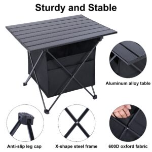 YSSOA Portable Folding Aluminum Alloy Table with High-Capacity Storage and Carry Bag for Camping, Traveling, Hiking, Fishing, Beach, BBQ, Medium, Black