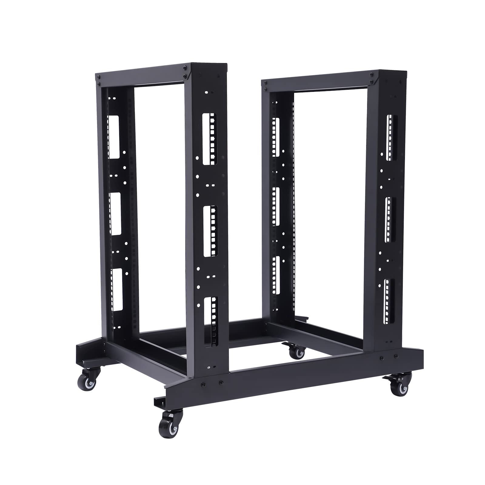 Open Frame Server Rack 15U 19-inch Rolling Server/Audio Rack Free Standing 4 Post Network/Computer Equipment Data Rack on Wheels (Black)