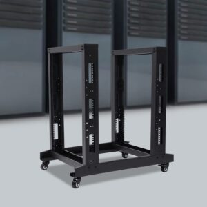 Open Frame Server Rack 15U 19-inch Rolling Server/Audio Rack Free Standing 4 Post Network/Computer Equipment Data Rack on Wheels (Black)