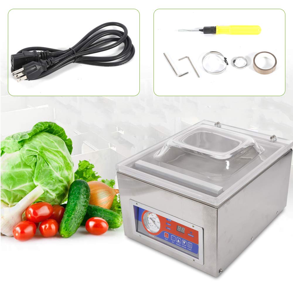 DZ-260C Tabletop Chamber Vacuum Sealer Machine,120W Commercial Kitchen Food Chamber Seal Vacuum Packaging Machine Sealer for Food Preservation, Home Using,Stainless Steel