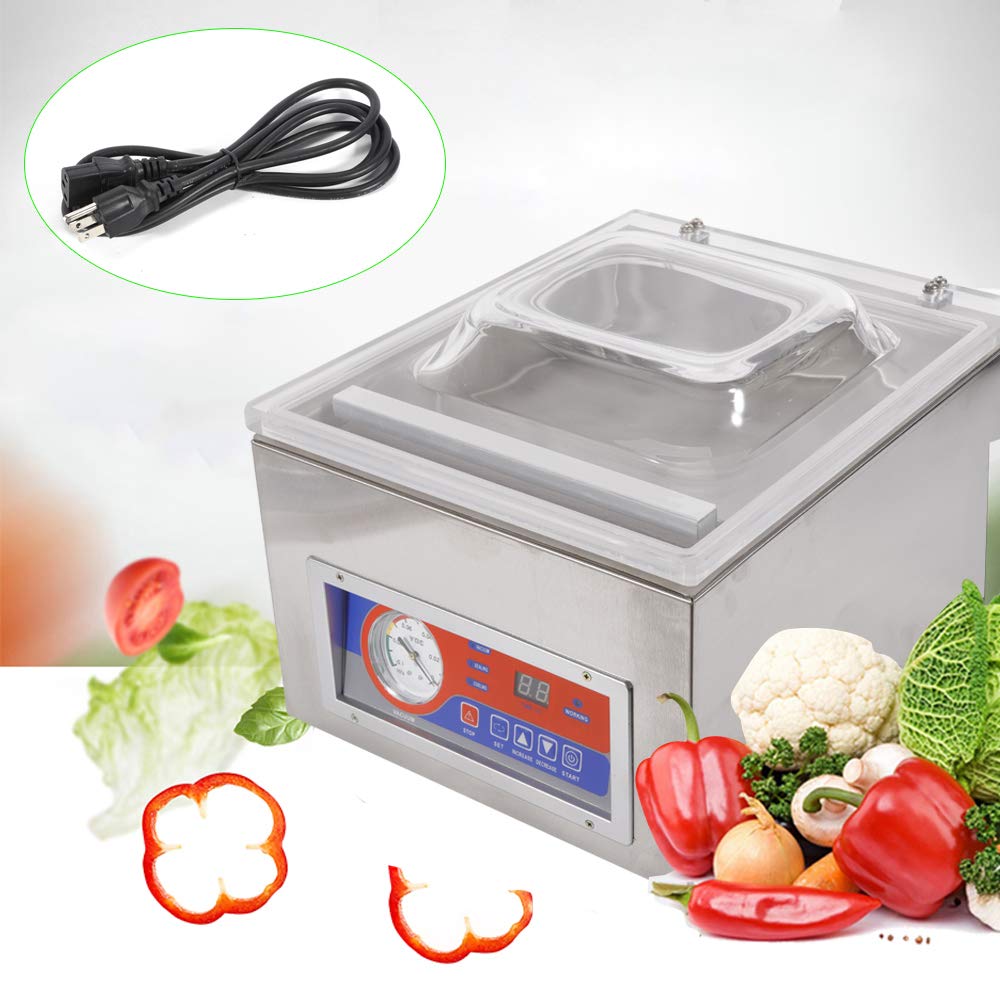 DZ-260C Tabletop Chamber Vacuum Sealer Machine,120W Commercial Kitchen Food Chamber Seal Vacuum Packaging Machine Sealer for Food Preservation, Home Using,Stainless Steel