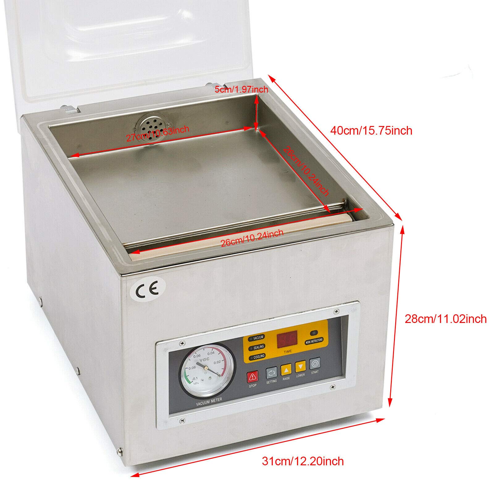 Chamber Vacuum Sealer Machine Commercial Kitchen Food Chamber Vacuum Sealer 110V 120W Packaging Machine Sealer for Food Saver, Home, Lab, Commercial Using, 260x10mm