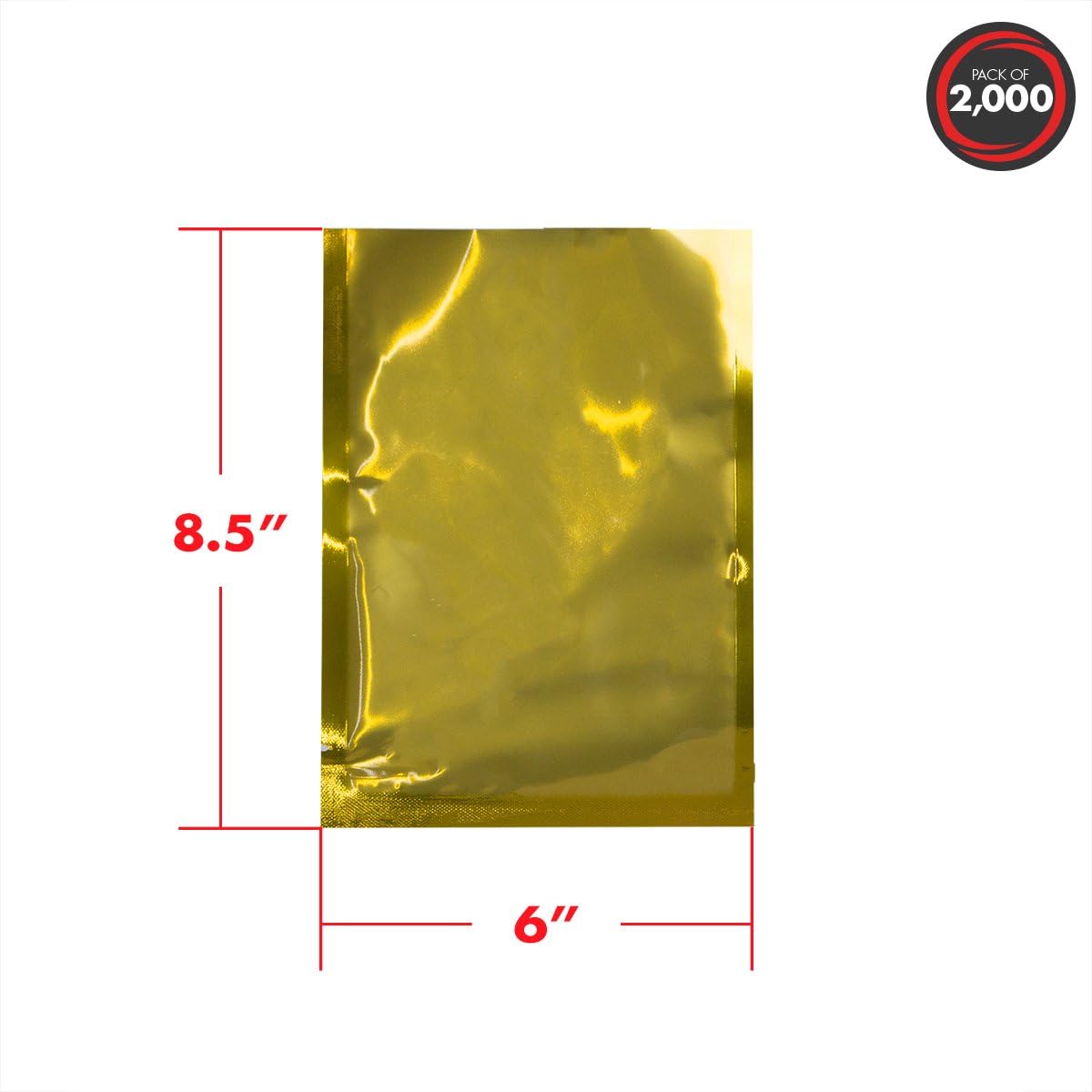 UltraSource - Vacuum Chamber Pouches, Durable 4-Mil Thickness, Improved Puncture Resistance, Pre-Cut Bags with notch, Clear and Metalized Film (6" x 8.5" (Pack of 2000), Gold/Clear)