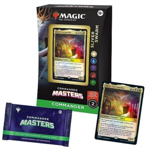 magic: the gathering commander masters commander deck - sliver swarm (100-card deck, 2-card collector booster sample pack + accessories)