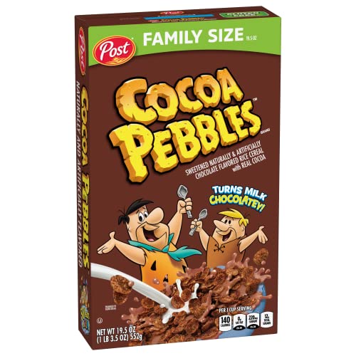 Post Cocoa PEBBLES Breakfast Cereal, Gluten Free, Cocoa Flavored Crispy Rice Cereal, Breakfast Snacks, 19.5 Oz